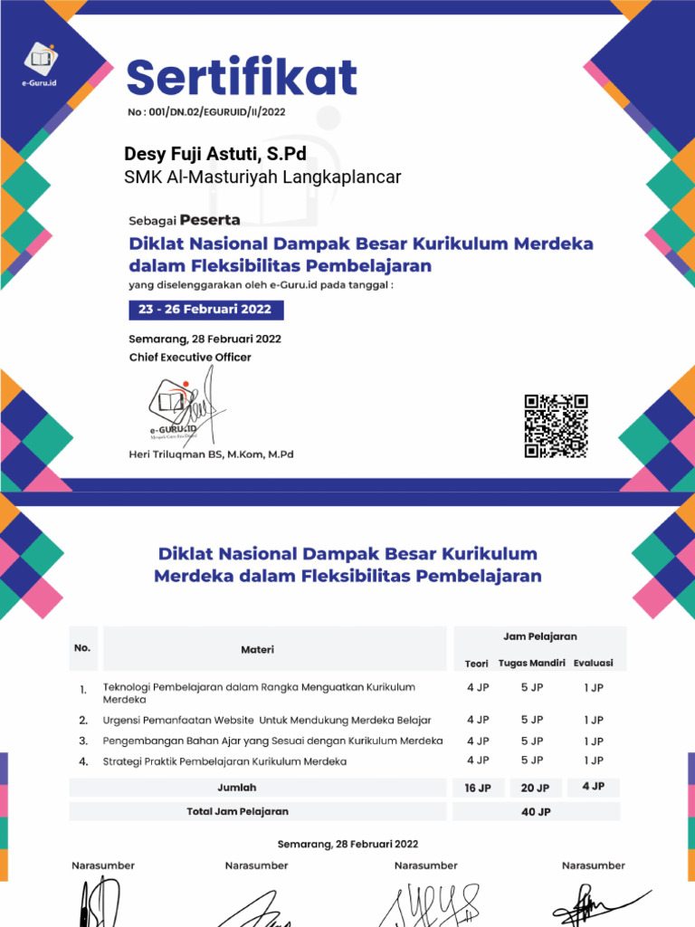 Desy Fuji Astuti, S.PD Sertifikat 40JP Feb E-Guru - Id | PDF