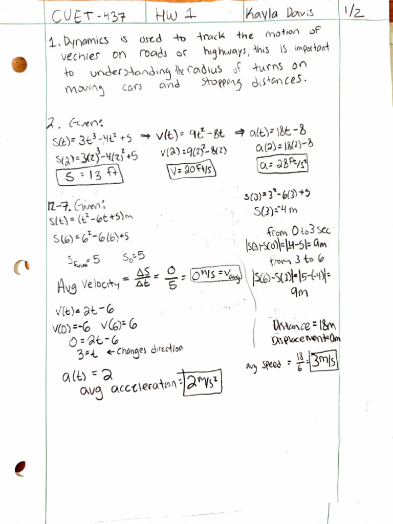 Dynamics Hw1 1 Pdf