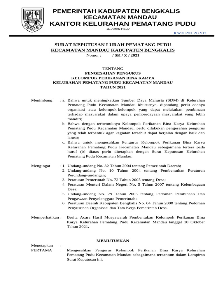 SK Kelompok Perikanan Bina Karya | PDF