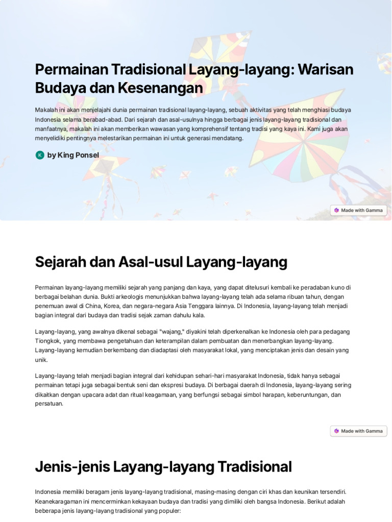 Permainan Tradisional Layang Layang Warisan Budaya Dan Kesenangan | PDF