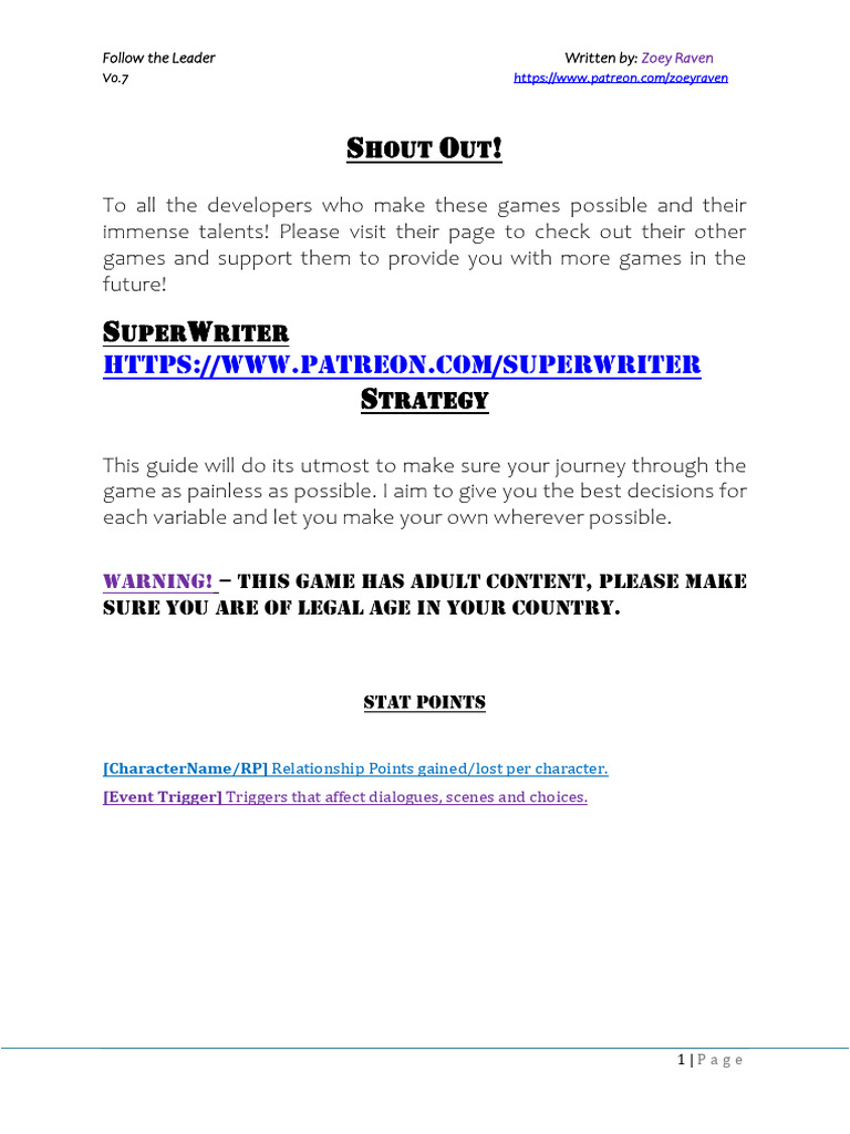 Follow the Leader Game Guide v0.7 | PDF