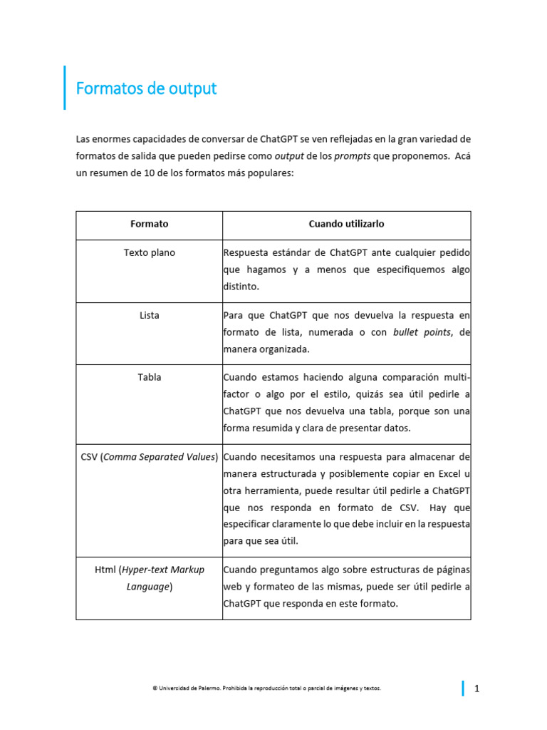 Formatos de salida en ChatGPT | PDF | HTML | Json