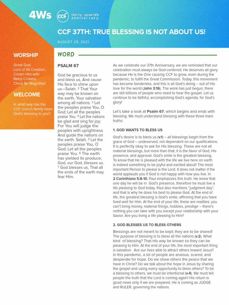4Ws-CCF-37TH-TRUE-BLESSING-IS-NOT-ABOUT-US-AUG-29-21-MAIN | PDF ...