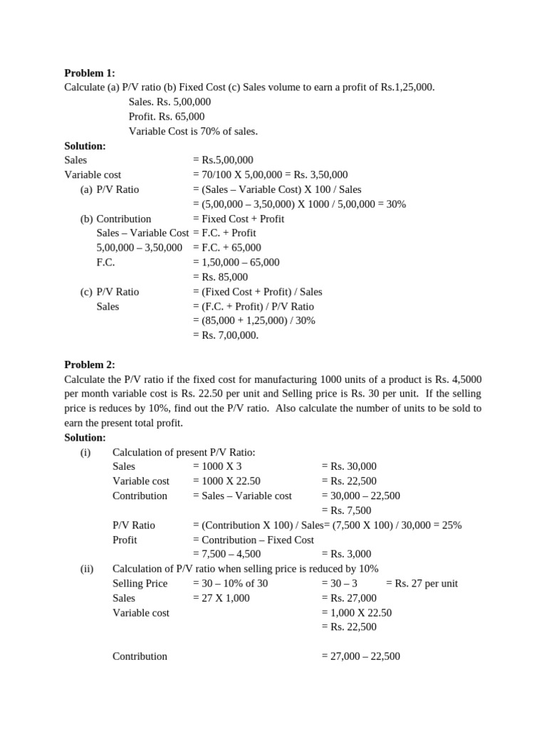 Excercises in BEP analysis | PDF | Business | Economics
