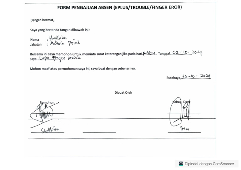 Form Pengajuan Absen | PDF