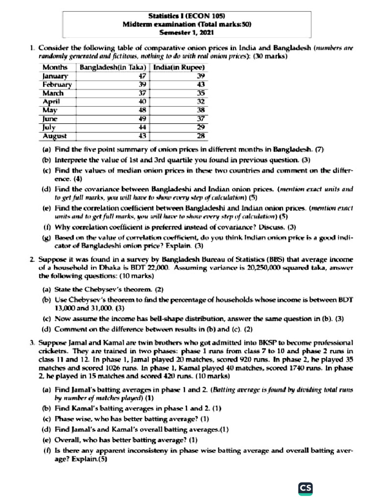 Stat Midterm Question Solution 15th Batch | PDF