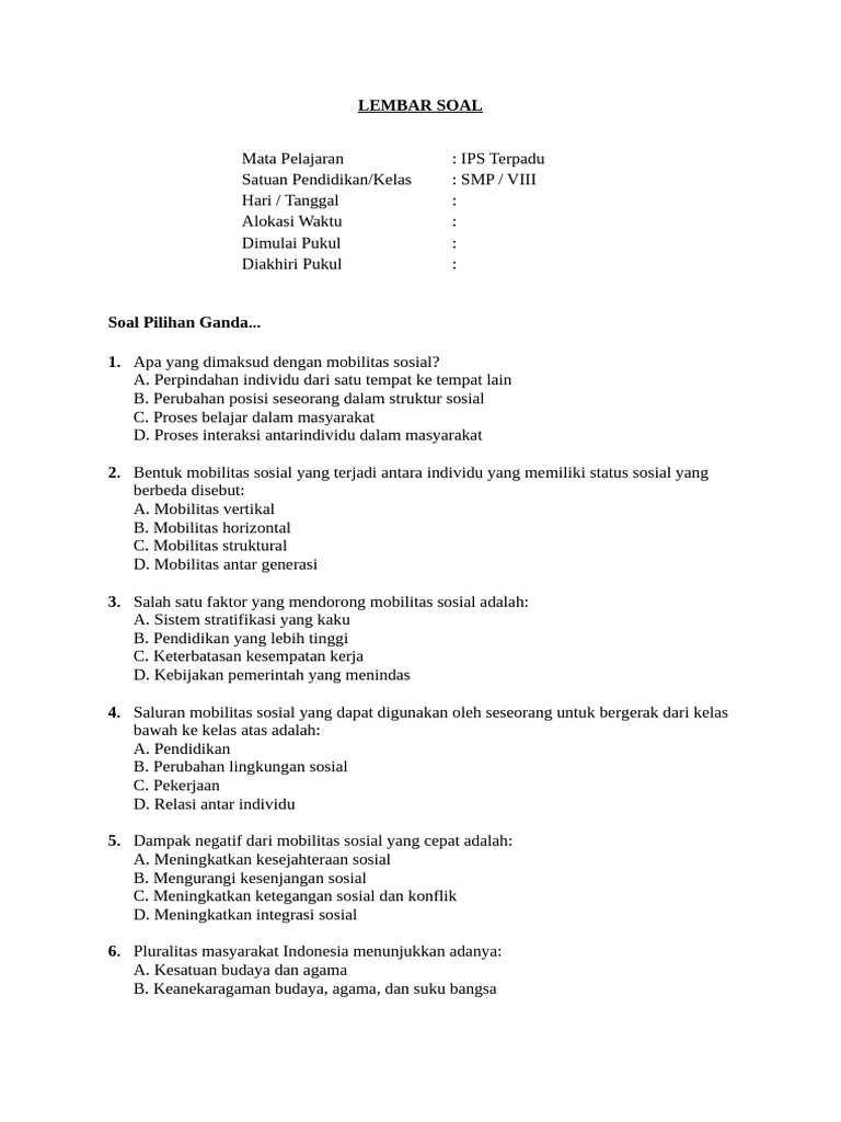 Soal Pas Ips Kelas 8 Ganjil Babussalam | PDF