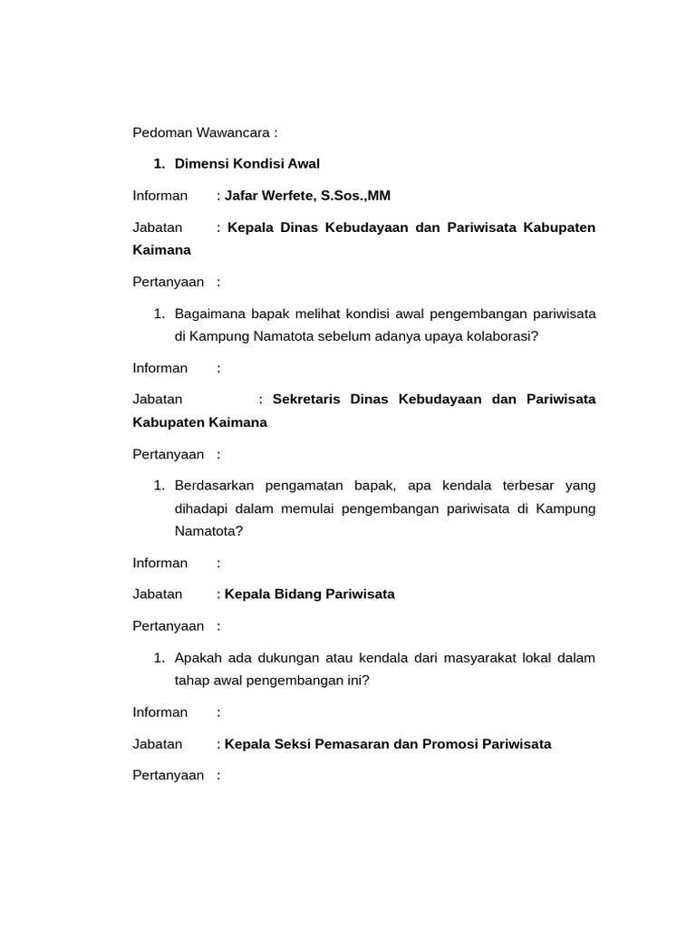 Draft Pedoman Wawancara - Asry Laway | PDF