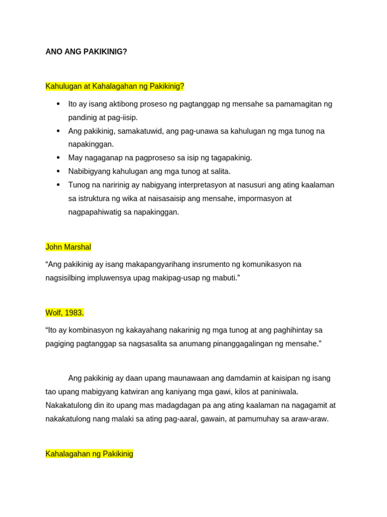ANO ANG PAKIKINIG Unang Pangkat | PDF