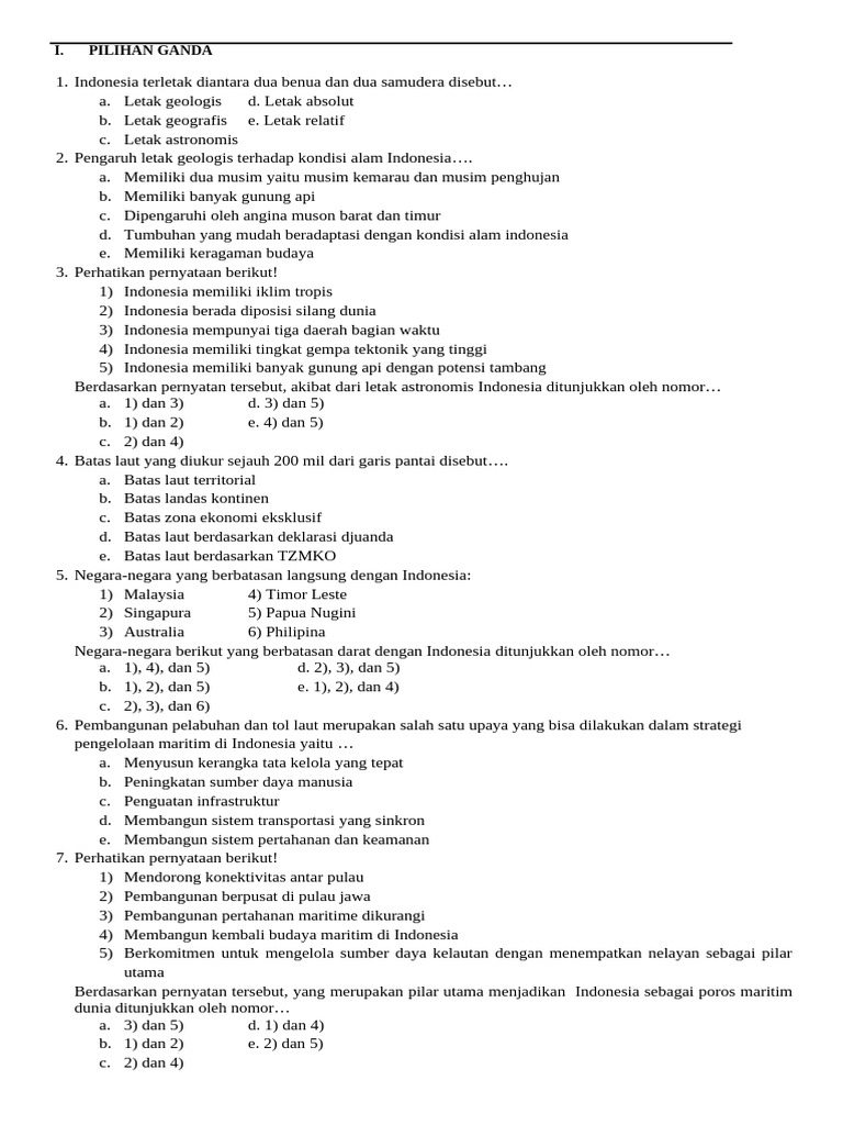 Latihan Soal Soal Pas Geo Xi Ips 24 | PDF