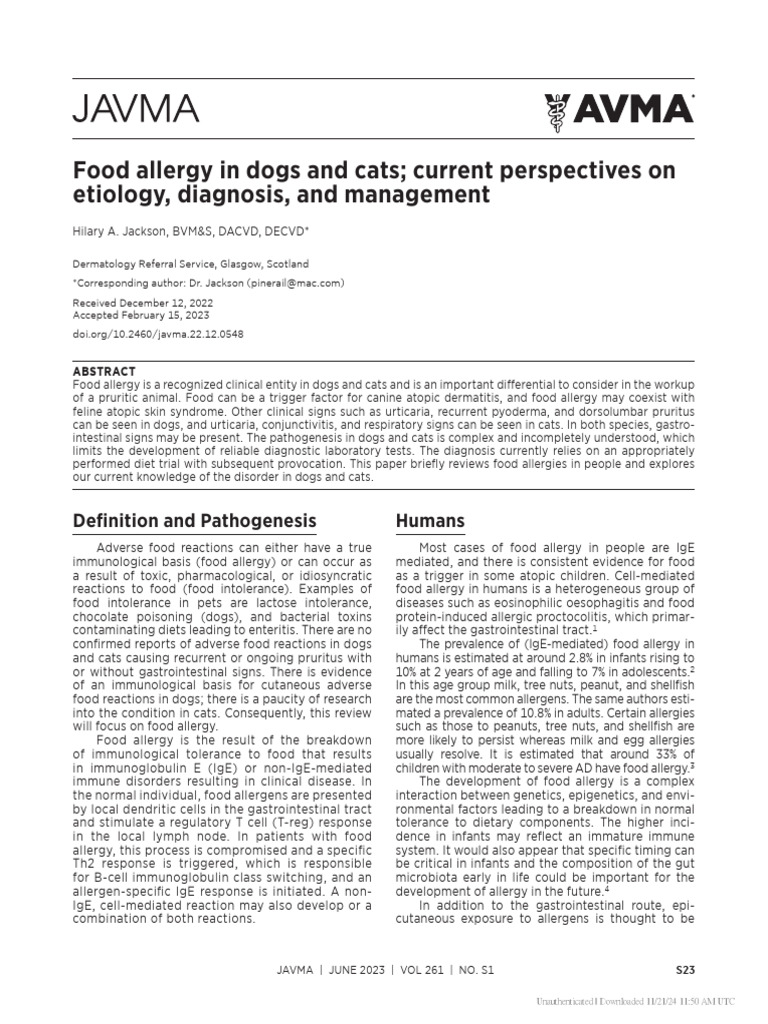 javma-javma.22.12.0548 | PDF | Allergy | Food Allergy