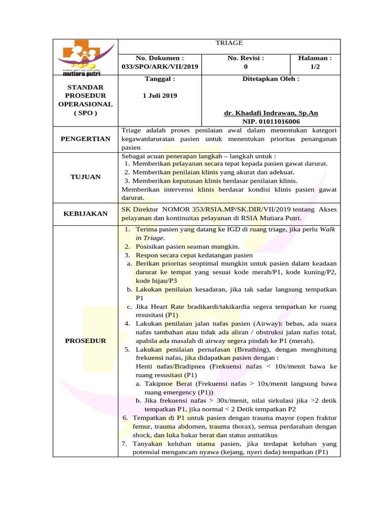Prosedur Triage IGD | PDF