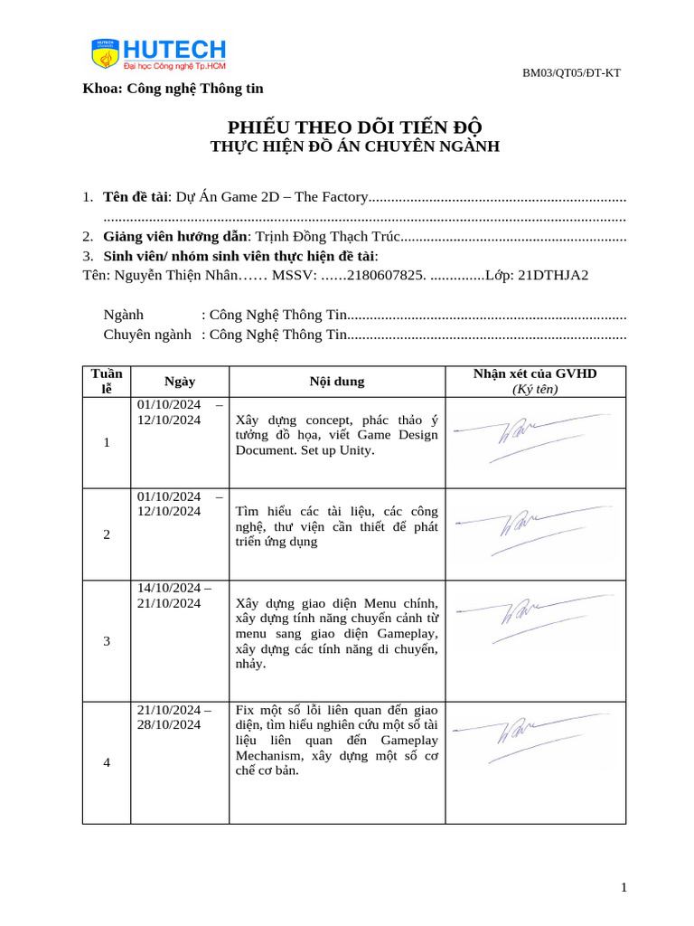 Phieu Theo Doi Tien Do DACN | PDF