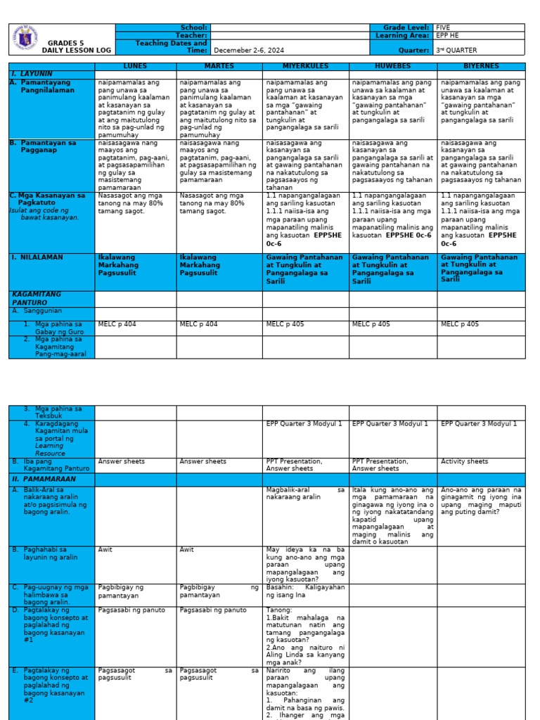 Epp 5 DLL Week 1 | PDF