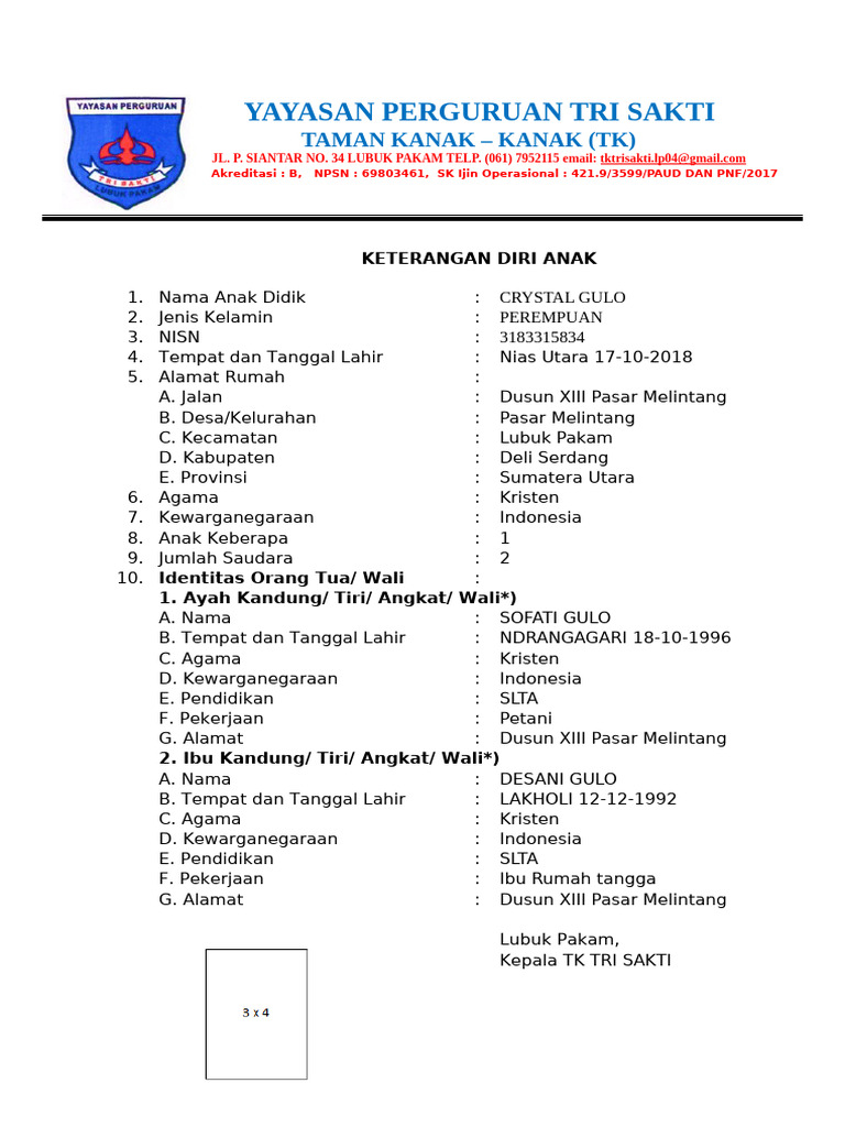 Data Peserta didik untuk raport | PDF