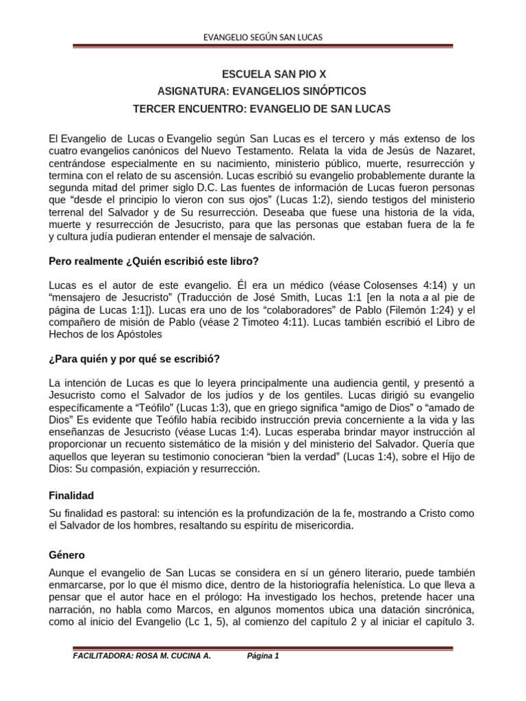 3° ENCUENTRO TEMA EV DE SAN LUCAS | PDF | Evangelio De Lucas | Jesús
