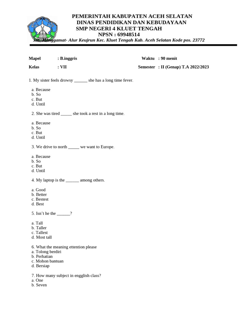 Soal Kls 1 Genap Masitah | PDF