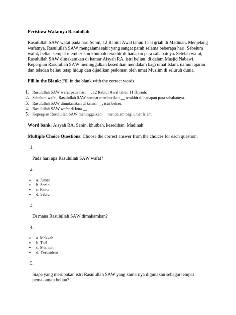 Wafatnya Rasulullah SAW | PDF