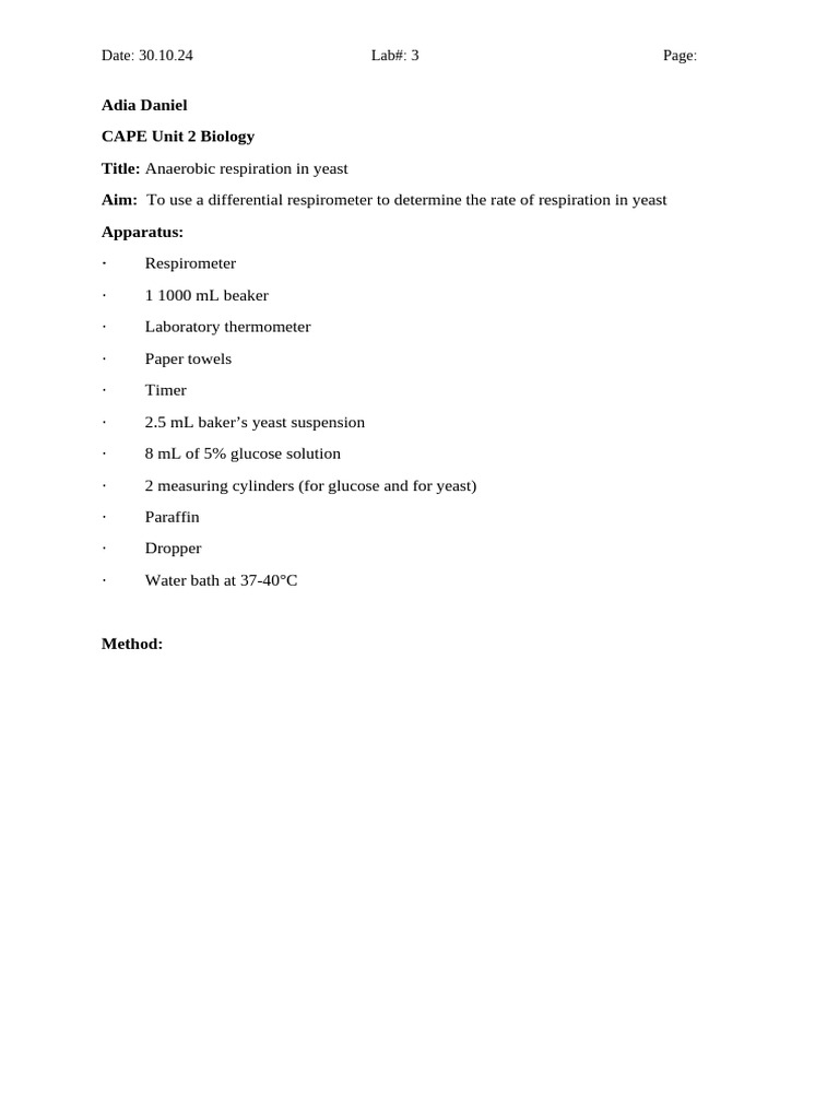 Yeast Anaerobic Respiration Experiment | PDF | Cellular Respiration ...
