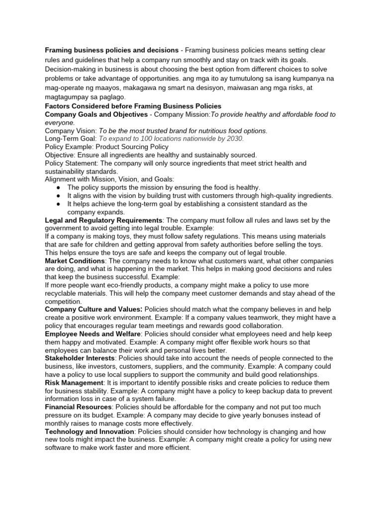 Framing Business Policies and Decisions - Script Report | PDF | Policy ...