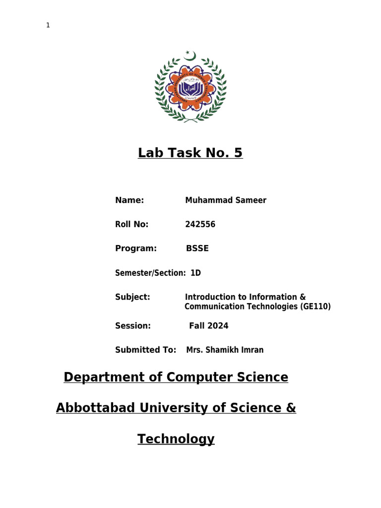Lab Task 5 | PDF | Computing | Text