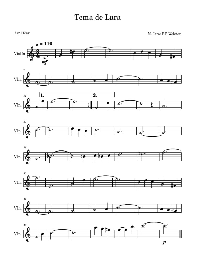 Tema - de - Lara (Violin 1) | PDF