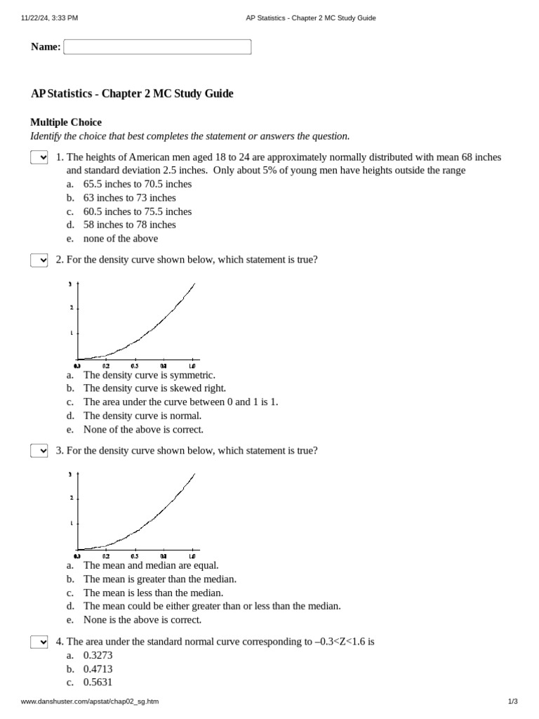 AP Statistics - Chapter 2 MC Study Guide | PDF | Median | Normal Distribution