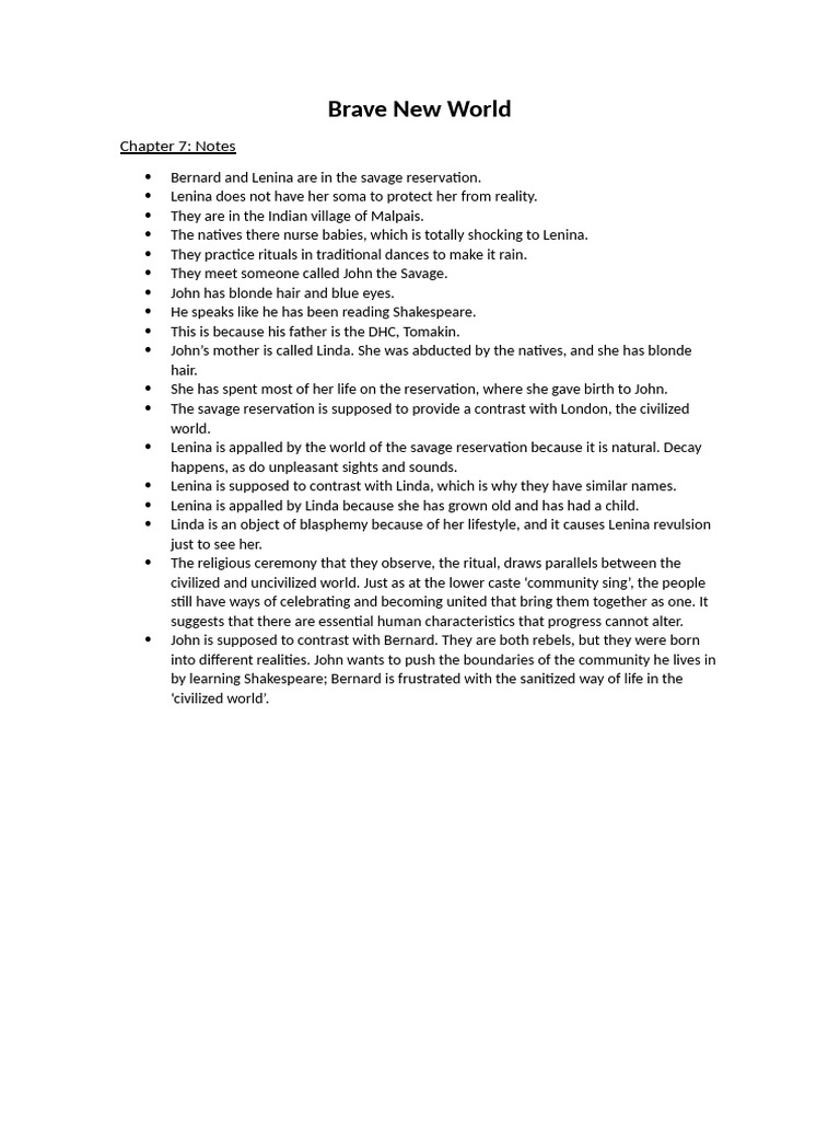 Brave New World Chapter 7 Notes | PDF