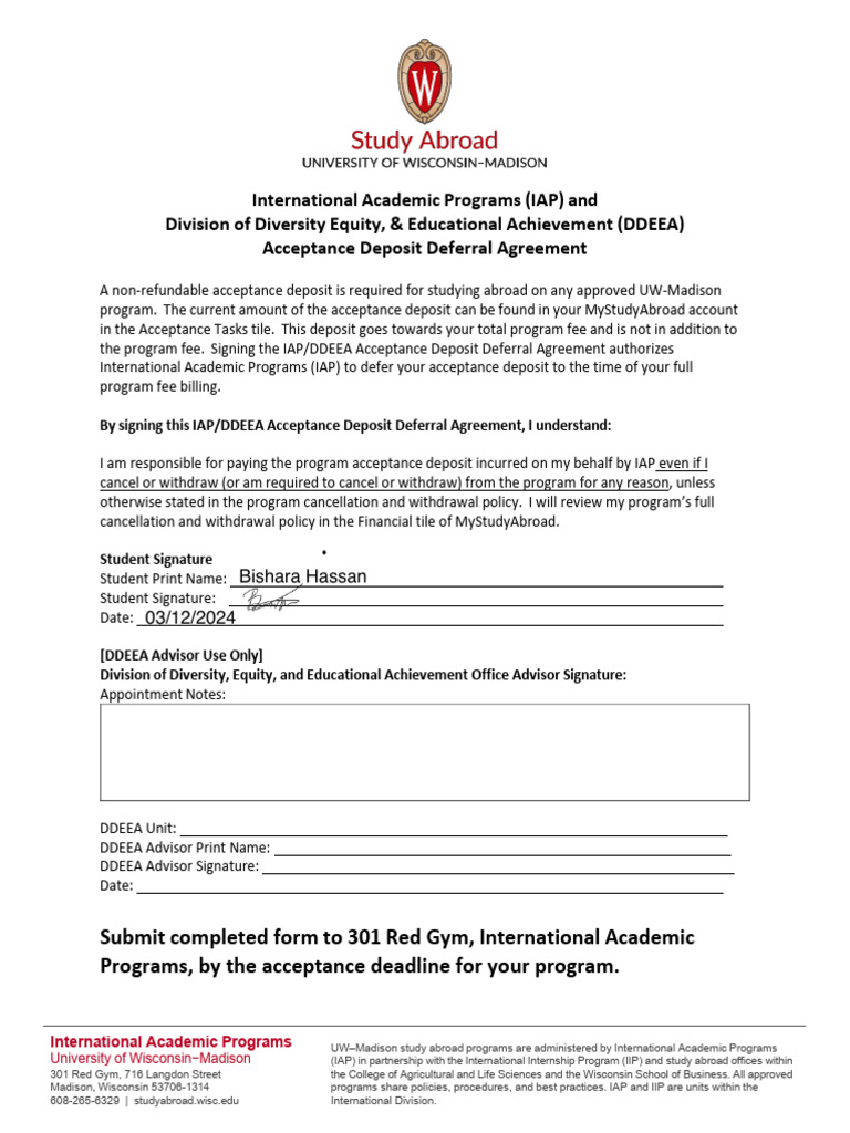 IAP DDEEA Acceptance Deposit Deferral Agreement Form | PDF