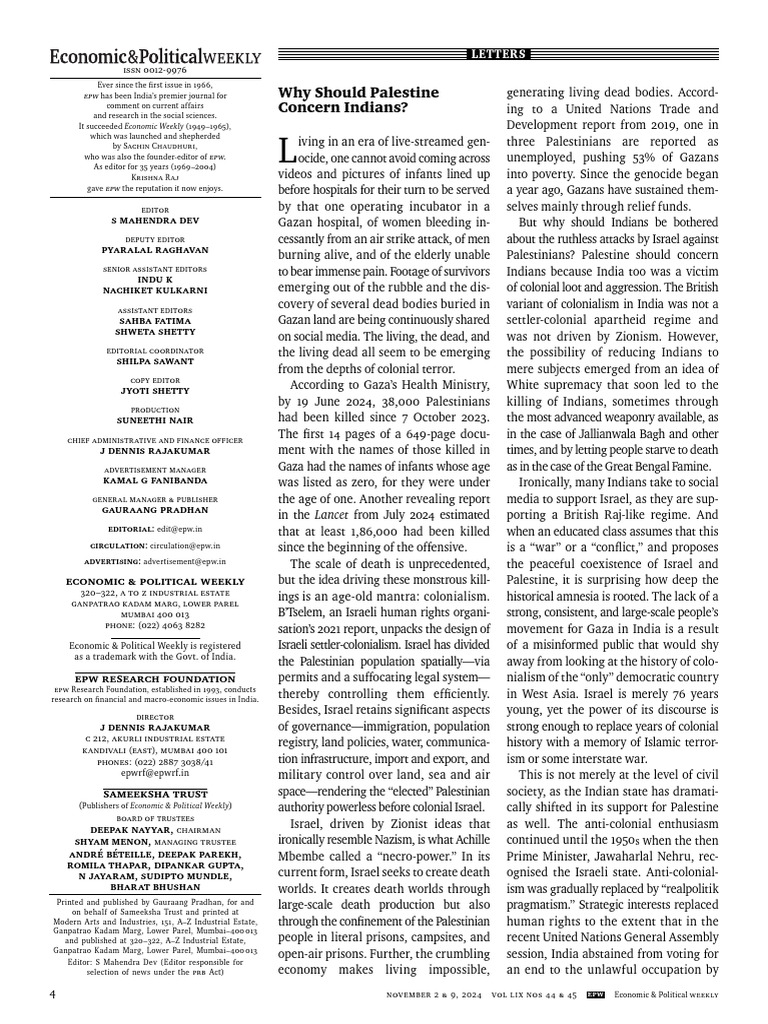 EPW, Vol.59, Issue No.44-45, 02 Nov, 2024 | PDF | Famine | Hunger