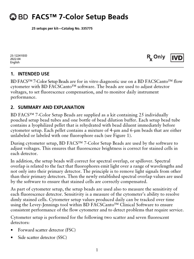 BDFACS™ 7-Color Setup Beads IFU - 202204 | PDF | Flow Cytometry