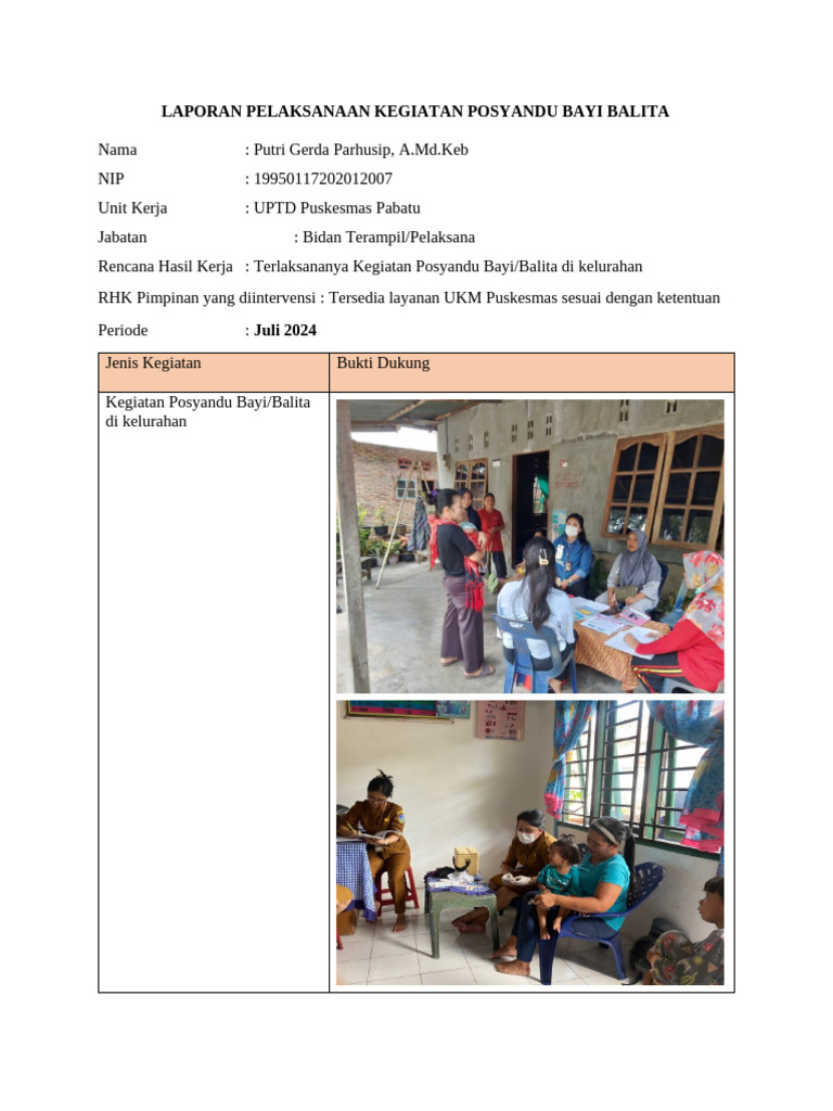 Laporan Kegiatan Posyandu Bayi Balita Juli 2024 | PDF