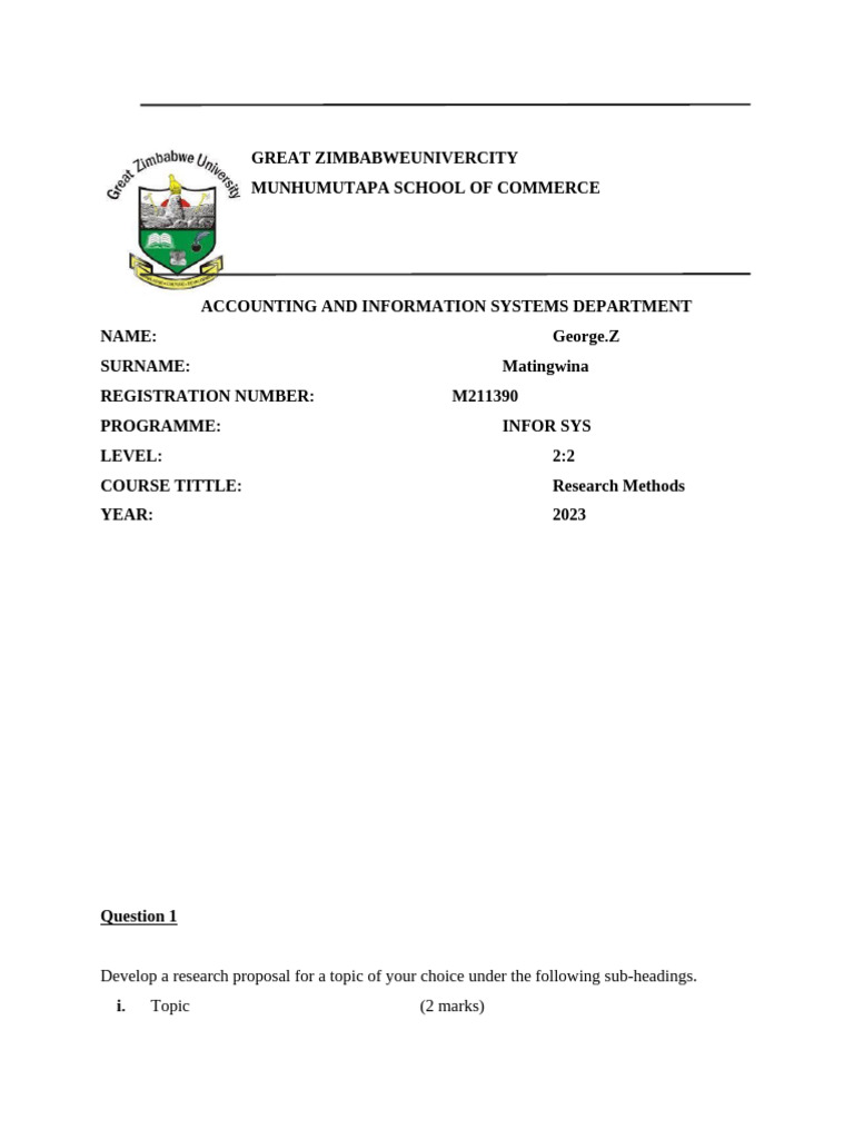 George Zororo Matingwina M211390 RM Assignment | PDF | Consent | Informed Consent