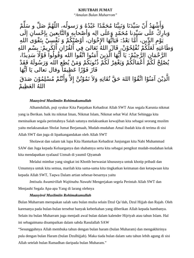 Khutbah Bulan Muharrom | PDF