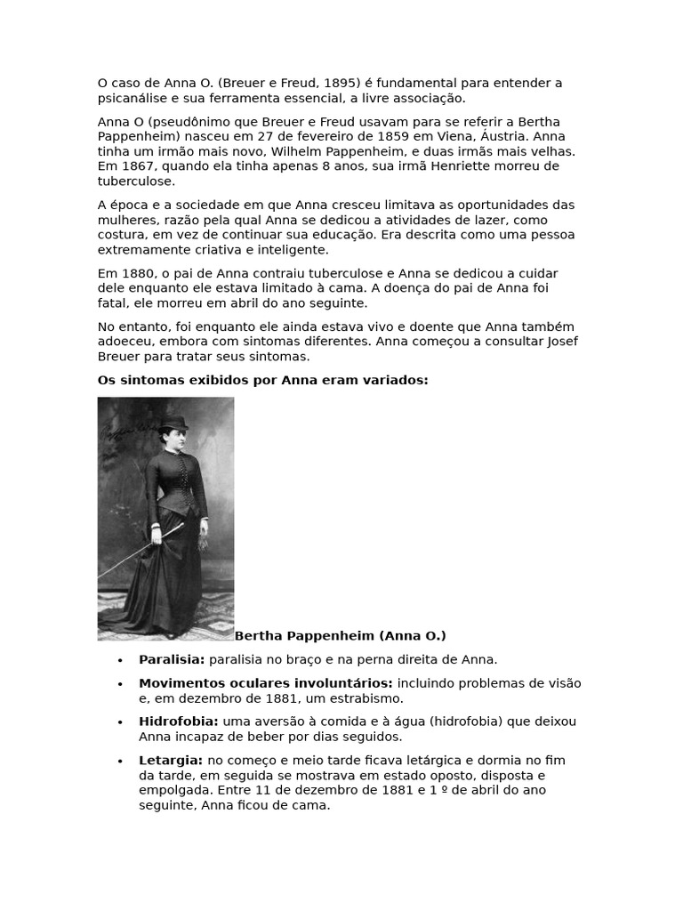 Anna O.: O Caso Pioneiro da Psicanálise | PDF | Sigmund Freud