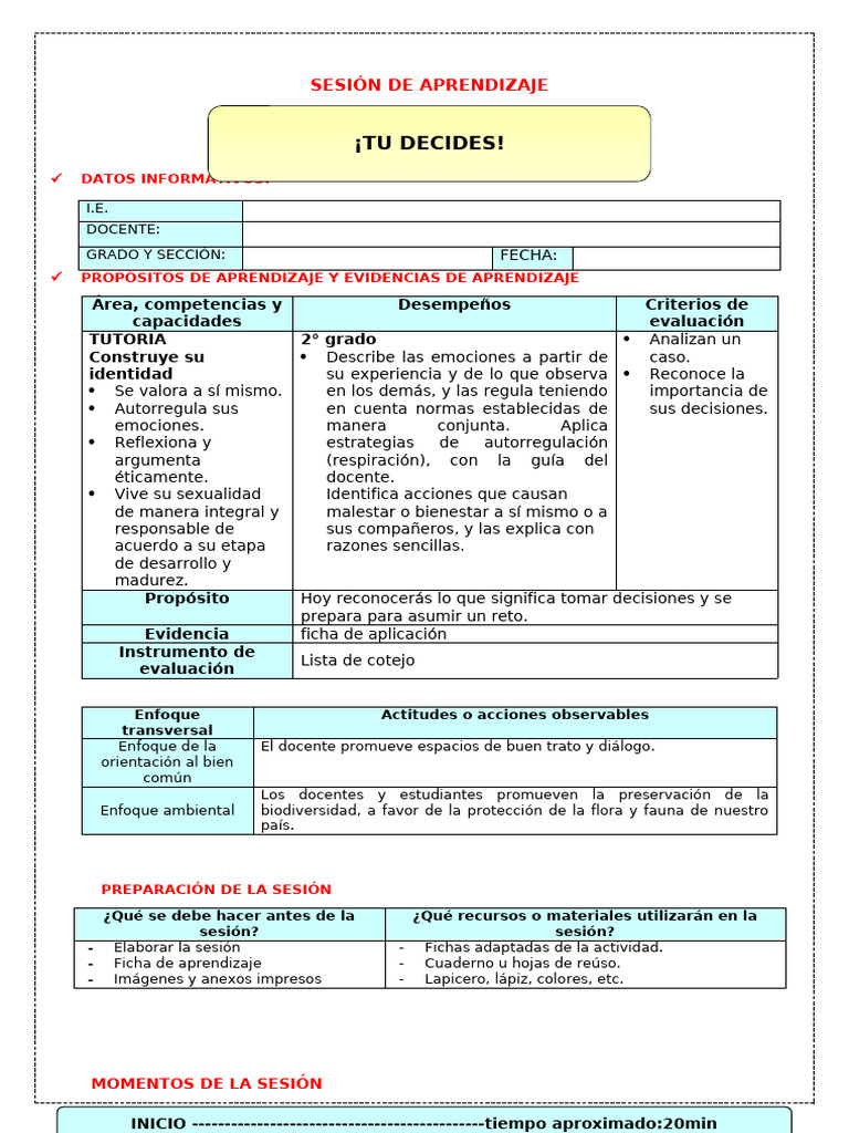Tutoria Tu Decides 998591174 | PDF | Evaluación | Aprendizaje