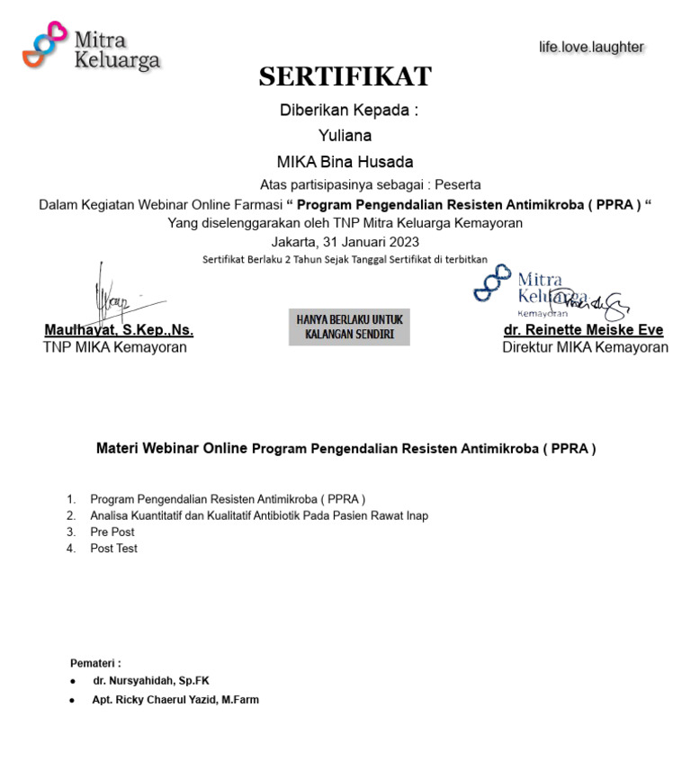 Sertifikat Webinar PPRA | PDF