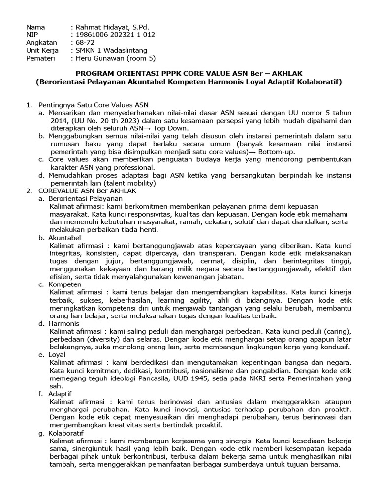 Core Values ASN: Berakhlak dan Akuntabel | PDF