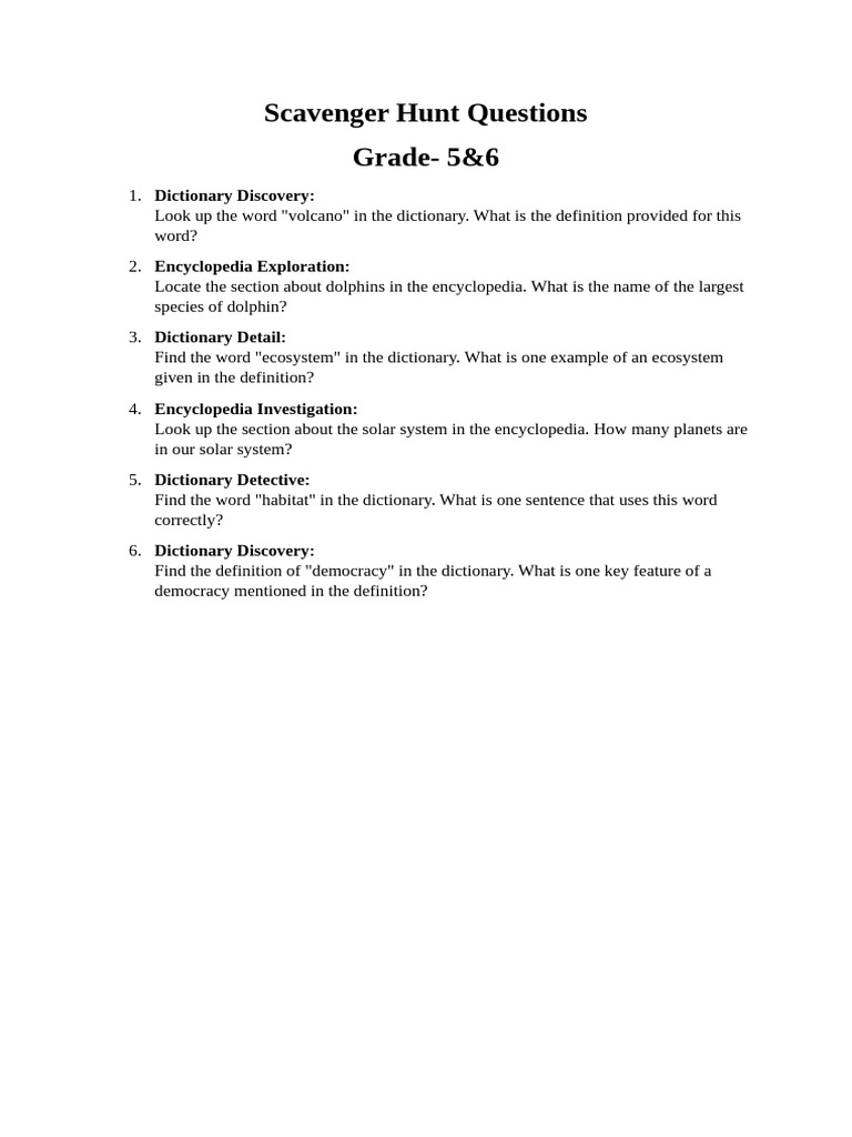 Grade 5-6 Scavenger Hunt | PDF