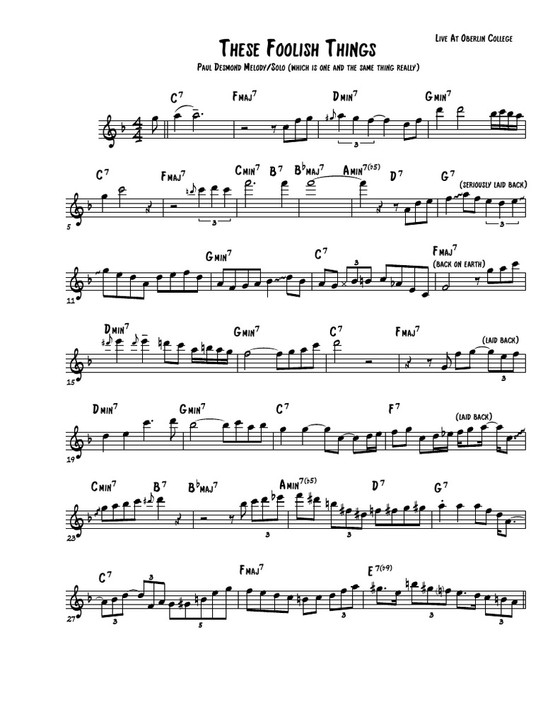 These Foolish Things Live at Oberlin (BB Instruments) | PDF