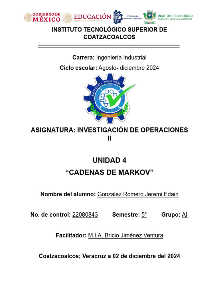 Cadenas de Markov en Ingeniería Industrial | PDF | Cadena Markov | Software