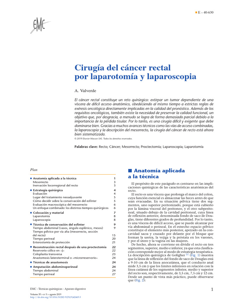 EMC Cirugía del cáncer rectal por laparotomía y laparoscopia | PDF ...