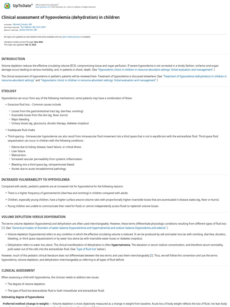 Clinical Assessment of Hypovolemia (Dehydration) in Children - UpToDate ...