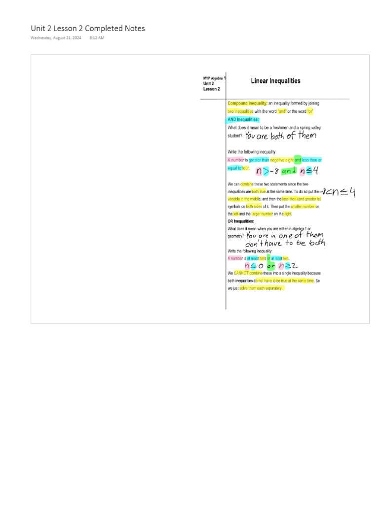Unit 2 Lesson 2 Completed Notes | PDF