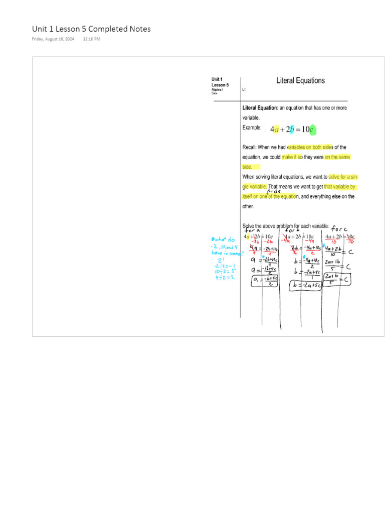 Unit 1 Lesson 5 Completed Notes | PDF