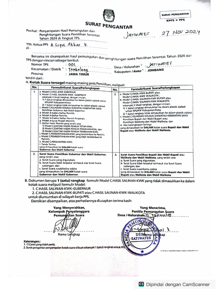 Surat Pengantar TPS 1 | PDF