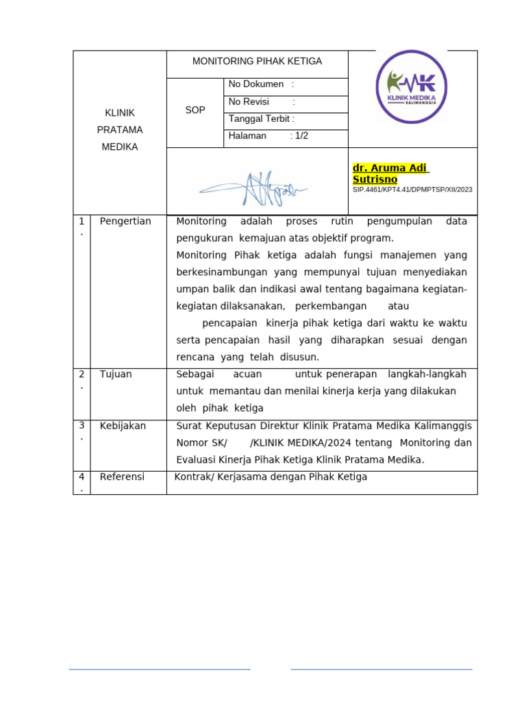 1.4.1. SOP monitoring kinerja pihak ketiga | PDF