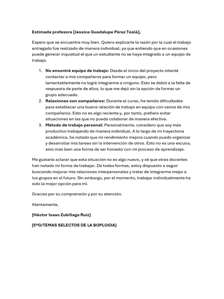 Estimada Profesora | PDF