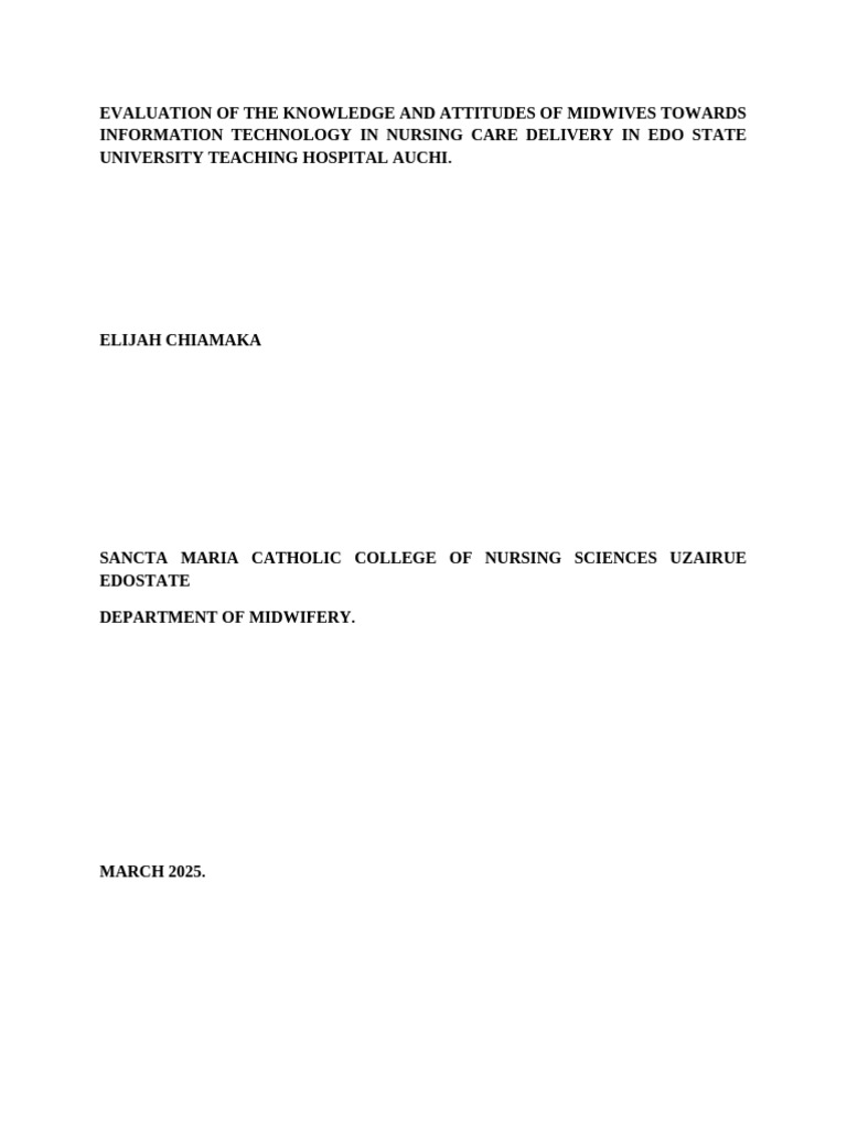 Elijah Chiamaka Chapter One | PDF | Health Care | Nursing