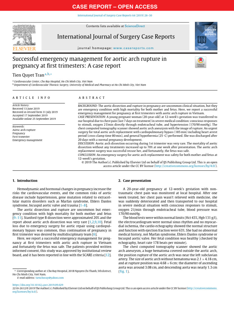 Successful Emergency Management For Aortic Arch Rupture in | PDF ...